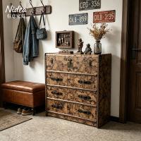 China Vintage Industrial Trunk Style 6-Drawer Chest Drawers Retro Leather Storage Cabinet Lift-Top Dresser Home Bar Living Handmade for sale