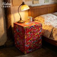 China 3-Drawer Nightstand Decorative Chinese Vintage Floral Fabric Storage Cabinet Retro Trunk Style Living Room Villa Home Furniture for sale