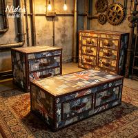 China 3-Piece Handmade Industrial Vintage Union Jack Living Room Furniture Set Trunk Coffee Table End Table & Chest of Drawers for sale