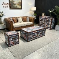 China 3-Piece Handmade Industrial Vintage Union Jack Living Room Furniture Set Trunk Coffee Table End Table & Chest of Drawers for sale
