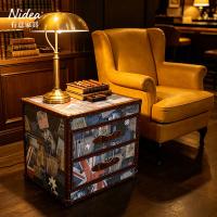 China 3-Piece Handmade Industrial Vintage Union Jack Living Room Furniture Set Trunk Coffee Table End Table & Chest of Drawers for sale