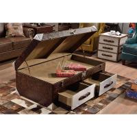 China Hot Sale Coffee Table Double Drawers Aluminum Rivet Union Jack Crackle Leather Cabinet-Style Wooden Base Hotel Loft for sale