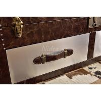 China Hot Sale Coffee Table Double Drawers Aluminum Rivet Union Jack Crackle Leather Cabinet-Style Wooden Base Hotel Loft for sale