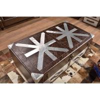 China Hot Sale Coffee Table Double Drawers Aluminum Rivet Union Jack Crackle Leather Cabinet-Style Wooden Base Hotel Loft for sale