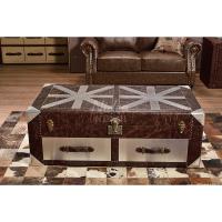 China Hot Sale Coffee Table Double Drawers Aluminum Rivet Union Jack Crackle Leather Cabinet-Style Wooden Base Hotel Loft for sale