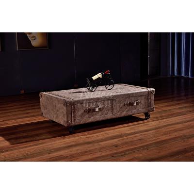 China American Retro Old Leather Suitcase Double Drawer Coffee Table Cabinet Whiskey Cigar Bar Hotel for sale