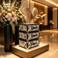 China Vintage Floral Trunk Storage Cabinet 360-Degree Rotating 3-Drawer Nightstand French Chic Leather End Table for Bedroom for sale