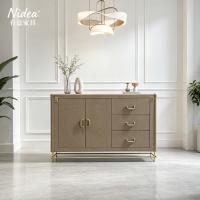 China Modern Luxury Leather Sideboard Cabinet with Gold Metal Legs 3-Drawer 2-Door Buffet Credenza for Living Room Dining Room for sale