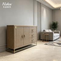 China Modern Luxury Leather Sideboard Cabinet with Gold Metal Legs 3-Drawer 2-Door Buffet Credenza for Living Room Dining Room for sale