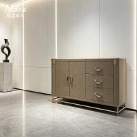 China Modern Luxury Leather Sideboard Cabinet with Gold Metal Legs 3-Drawer 2-Door Buffet Credenza for Living Room Dining Room for sale