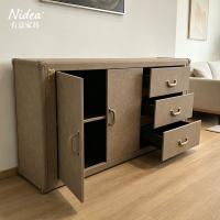 China Modern Luxury Leather Sideboard Cabinet with Gold Metal Legs 3-Drawer 2-Door Buffet Credenza for Living Room Dining Room for sale