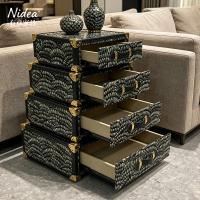 China Modular Stackable Chest of Drawers 4-Tier Decorative Storage Cabinet Fabric/Leather Trunk Style Nightstand for Living Room for sale