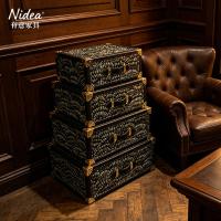 China Modular Stackable Chest of Drawers 4-Tier Decorative Storage Cabinet Fabric/Leather Trunk Style Nightstand for Living Room for sale