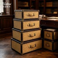 China Modular Stackable Chest of Drawers 4-Tier Decorative Storage Cabinet Fabric/Leather Trunk Style Nightstand for Living Room for sale