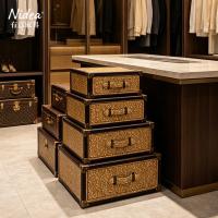 China Modular Stackable Chest of Drawers 4-Tier Decorative Storage Cabinet Fabric/Leather Trunk Style Nightstand for Living Room for sale