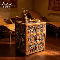 China Bohemian Vintage Fabric Storage Trunk Decorative Lift-Top Blanket Box Retro Tribal Style Chest for Living Room Bedroom Furniture for sale
