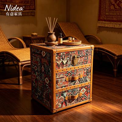 China Bohemian Vintage Fabric Storage Trunk Decorative Lift-Top Blanket Box Retro Tribal Style Chest for Living Room Bedroom Furniture for sale