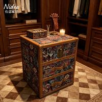 China Bohemian Vintage Fabric Storage Trunk Decorative Lift-Top Blanket Box Retro Tribal Style Chest for Living Room Bedroom Furniture for sale