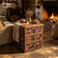 China Bohemian Vintage Fabric Storage Trunk Decorative Lift-Top Blanket Box Retro Tribal Style Chest for Living Room Bedroom Furniture for sale