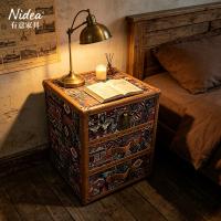 China Bohemian Vintage Fabric Storage Trunk Decorative Lift-Top Blanket Box Retro Tribal Style Chest for Living Room Bedroom Furniture for sale