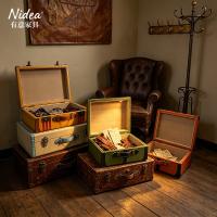 China Vintage Decorative Suitcase Set Retro Leather Storage Trunk Boxes Portable Luggage Style Gift Boxes for Home Decor for sale
