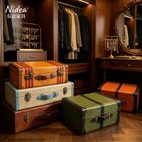 China Vintage Decorative Suitcase Set Retro Leather Storage Trunk Boxes Portable Luggage Style Gift Boxes for Home Decor for sale
