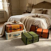 China Vintage Decorative Suitcase Set Retro Leather Storage Trunk Boxes Portable Luggage Style Gift Boxes for Home Decor for sale