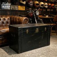 China Vintage Distressed Leather Trunk Coffee Table Industrial Lift-Top Storage Chest Antique Brass Hardware Campaign Box for sale
