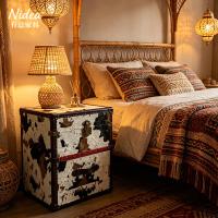 China Western Rustic Cowhide Print Square Trunk End Table Faux Fur Storage Side Cabinet with Drawer Club Bar Living Room for sale