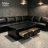 China Modern Black Metal Trunk Coffee Table, Minimalist Industrial 2-Drawer Storage Center Table with Rivet Detail for sale