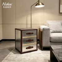 China Industrial Aviator Aluminum 3-Drawer Nightstand, Retro Metal Bedside Table Riveted Storage Cabinet for Bedroom or Living Room for sale