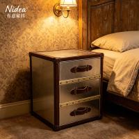 China Industrial Aviator Aluminum 3-Drawer Nightstand, Retro Metal Bedside Table Riveted Storage Cabinet for Bedroom or Living Room for sale