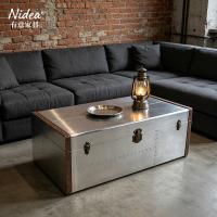 China Industrial Aviator Aluminum Coffee Table Vintage Riveted Metal Storage Trunk Chest Lift-Top Industrial Style Living Room Table for sale