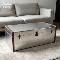 China Industrial Aviator Aluminum Coffee Table Vintage Riveted Metal Storage Trunk Chest Lift-Top Industrial Style Living Room Table for sale