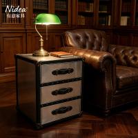 China Industrial Aviator Aluminum Nightstand 3-Drawer Storage Cabinet Metal Riveted Bedside Table Modern Retro Bedroom Furniture for sale