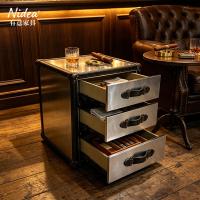 China Industrial Aviator Aluminum Nightstand 3-Drawer Storage Cabinet Metal Riveted Bedside Table Modern Retro Bedroom Furniture for sale
