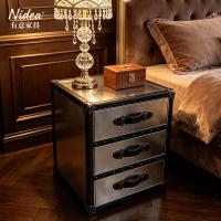 China Industrial Aviator Aluminum Nightstand 3-Drawer Storage Cabinet Metal Riveted Bedside Table Modern Retro Bedroom Furniture for sale