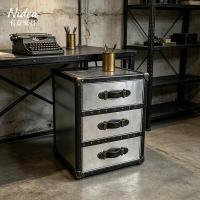 China Industrial Aviator Aluminum Nightstand 3-Drawer Storage Cabinet Metal Riveted Bedside Table Modern Retro Bedroom Furniture for sale