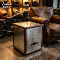 China Industrial Aviator Aluminum Nightstand 1-Drawer Side Table Retro Riveted Metal Bedside Cabinet Modern Luxury Storage Table for sale