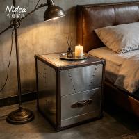 China Industrial Aviator Aluminum Nightstand 1-Drawer Side Table Retro Riveted Metal Bedside Cabinet Modern Luxury Storage Table for sale
