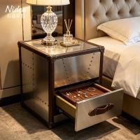 China Industrial Aviator Aluminum Nightstand 1-Drawer Side Table Retro Riveted Metal Bedside Cabinet Modern Luxury Storage Table for sale