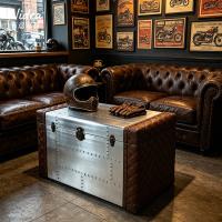 China Luxury Aviation Aluminum Storage Trunk with Quilted Leather Sides Industrial Style Lift-Top Coffee Table Vintage Chest for sale