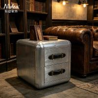China Industrial Aviator Aluminum Nightstand 2-Drawer Storage Cabinet Metal Riveted Side Table Modern Retro Bedroom Furniture for sale