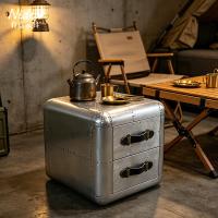 China Industrial Aviator Aluminum Nightstand 2-Drawer Storage Cabinet Metal Riveted Side Table Modern Retro Bedroom Furniture for sale