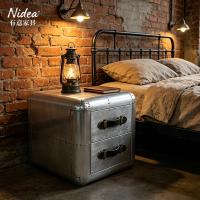 China Industrial Aviator Aluminum Nightstand 2-Drawer Storage Cabinet Metal Riveted Side Table Modern Retro Bedroom Furniture for sale