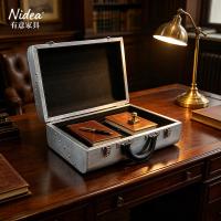 China Vintage Aviator Aluminum Storage Box Riveted Metal Briefcase Hard Shell Suitcase with Leather Handle for sale