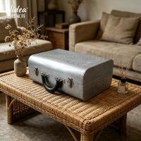 China Vintage Aviator Aluminum Storage Box Riveted Metal Briefcase Hard Shell Suitcase with Leather Handle for sale