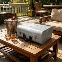 China Vintage Aviator Aluminum Storage Box Riveted Metal Briefcase Hard Shell Suitcase with Leather Handle for sale