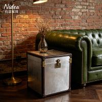 China Industrial Aviator Handmade Aluminum Square End Table Vintage Leather Trim Lift-Top Storage Trunk Side Home Furniture for sale