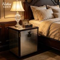 China Industrial Aviator Handmade Aluminum Square End Table Vintage Leather Trim Lift-Top Storage Trunk Side Home Furniture for sale